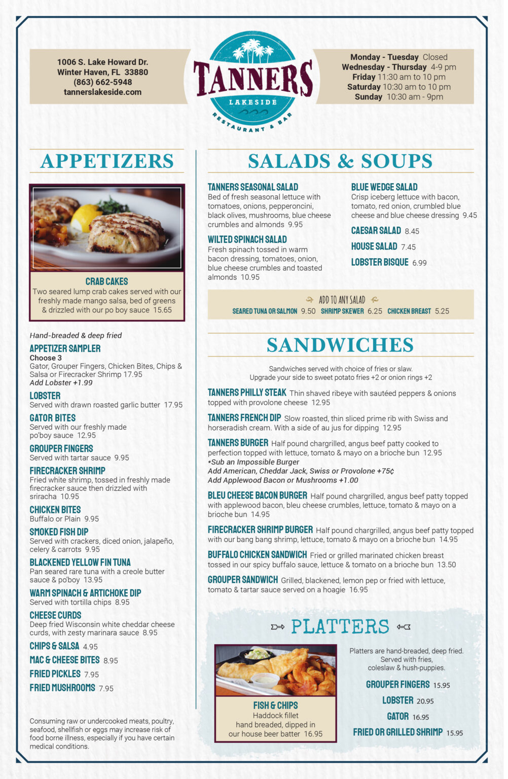Tanners Lakeside | Restaurant and Bar in Winter Haven, FL | Menus ...